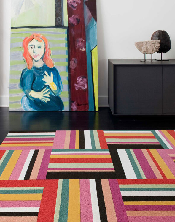 Parallel Reality - Pink: Striped Area Rugs & Carpet Tiles by FLOR