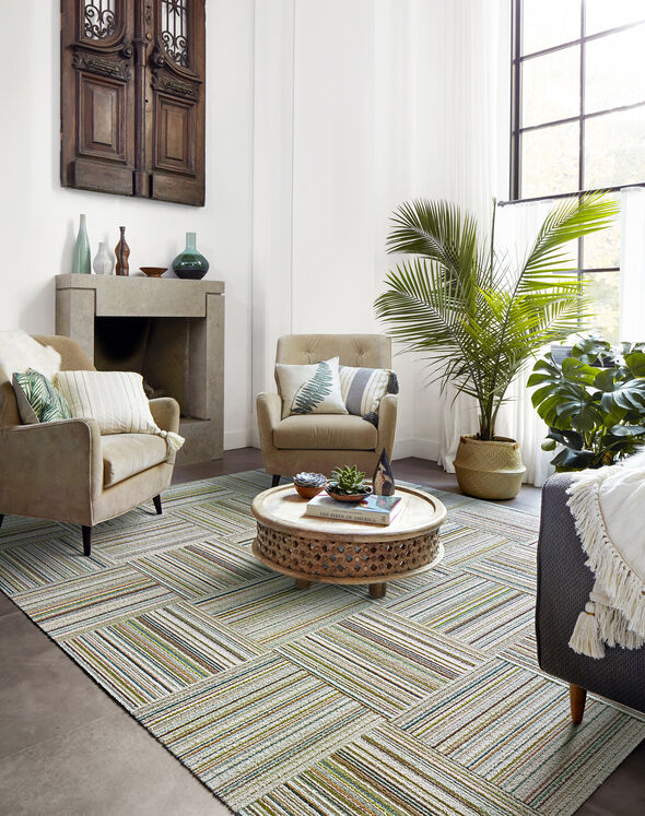 Like Minded - Green: Striped Area Rugs & Carpet Tiles by FLOR