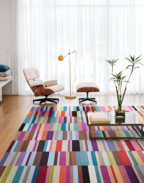 Parallel Reality - Burgundy: Striped Area Rugs & Carpet Tiles by FLOR