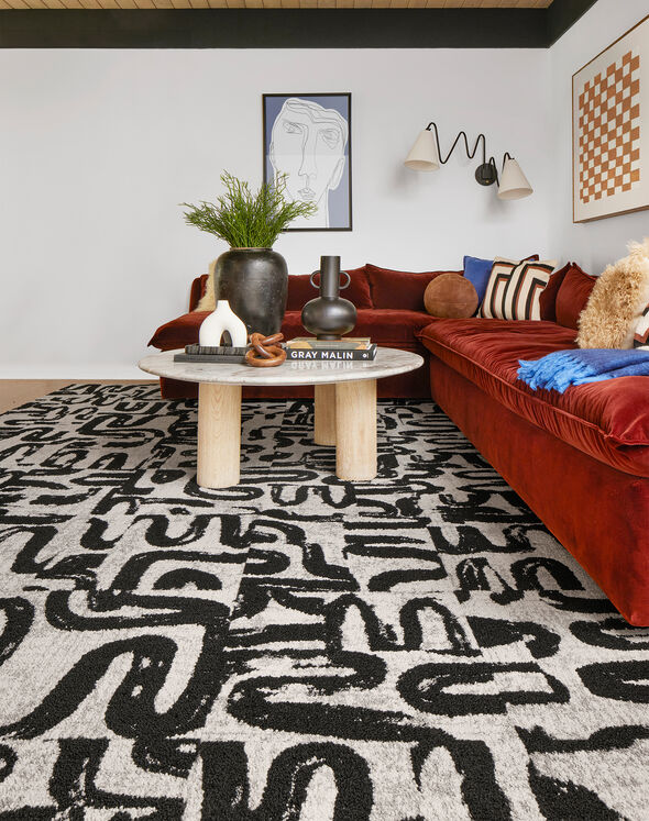 Scenic Route - Chalk / Black: Patterned Area Rugs & Carpet Tiles by FLOR