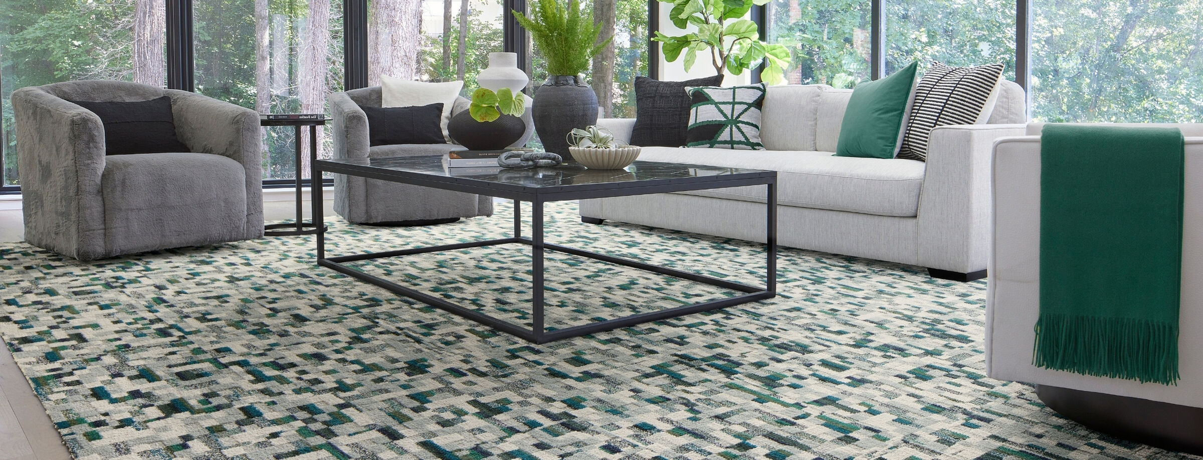Lost In Pixels - Bright White / Bone: All Area Rugs & Carpet Tiles by FLOR