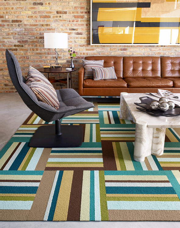 Parallel Reality - Green: Striped Area Rugs & Carpet Tiles by FLOR