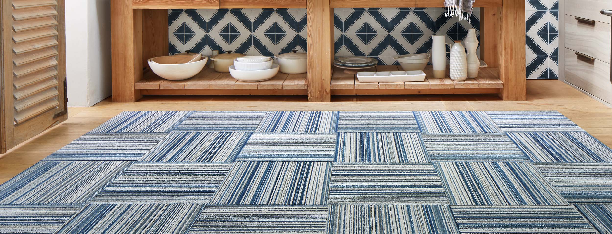 Thick And Thin - Teal: Striped Area Rugs & Carpet Tiles by FLOR