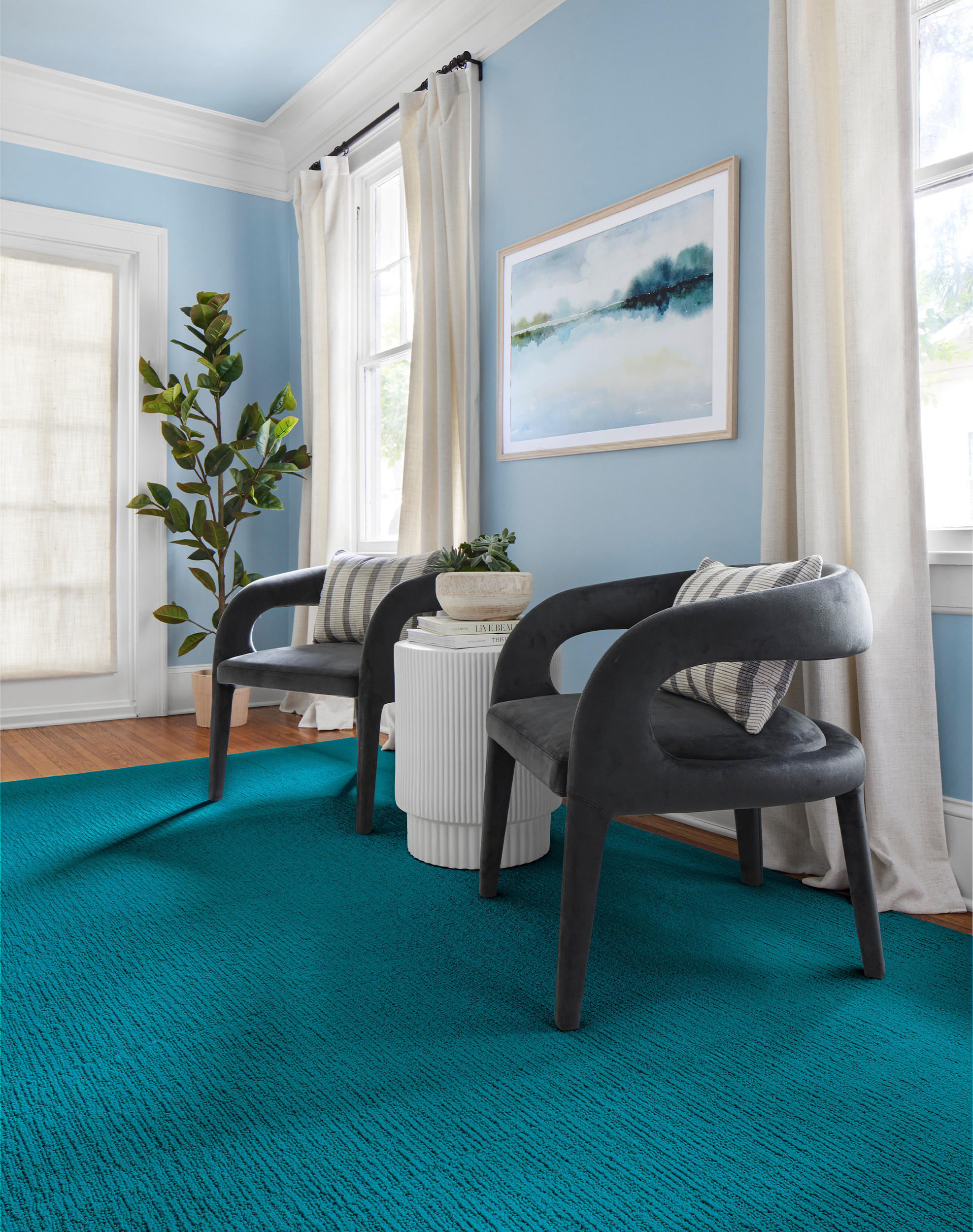 Made You Look - Turquoise: Solid Color Area Rugs & Carpet Tiles by FLOR